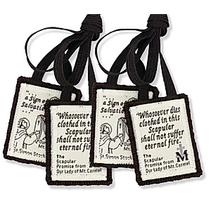 Pack of 2 - Scapulars Catholic Necklace (Traditional Brown Wool, Double Stitched) Our Lady Of Mount Carmel and Saint Simon Stock - Made in the USA
