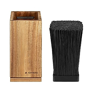 Navaris Rotating Wood Knife Block - Magnetic Universal Holder without Knives - Kitchen Storage with Plastic Bristles and Magnetic Sides - Acacia