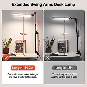 LED Desk Lamp, Desk Lamps for Home Office, 24W 1300lm Double Head Architect Desk Lamp, 28in Swing Arm Desk Light with Clamp, 3 Color Modes 10 Levels Dimmer Light for Working/Reading/Hobby Craft