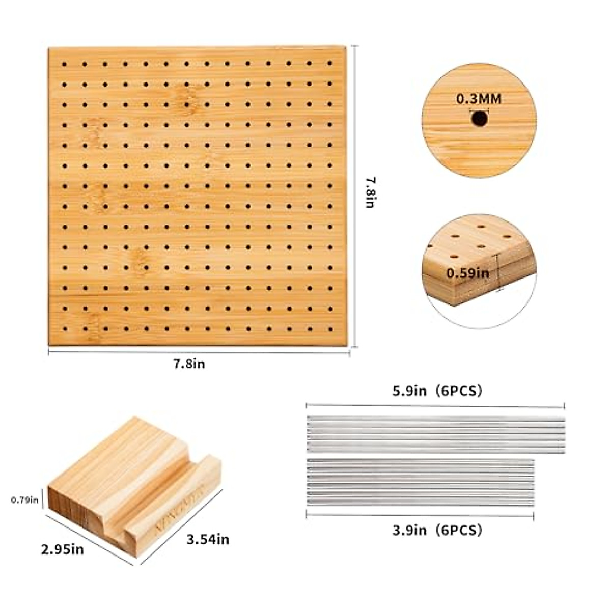 Crochet Blocking Board, Granny Square Blocking Board with 12 Stainless Steel Rod Pins, Gifts for Mothers & Grandmothers & Knitting and Crochet Lovers （Bamboo, 7.8"）