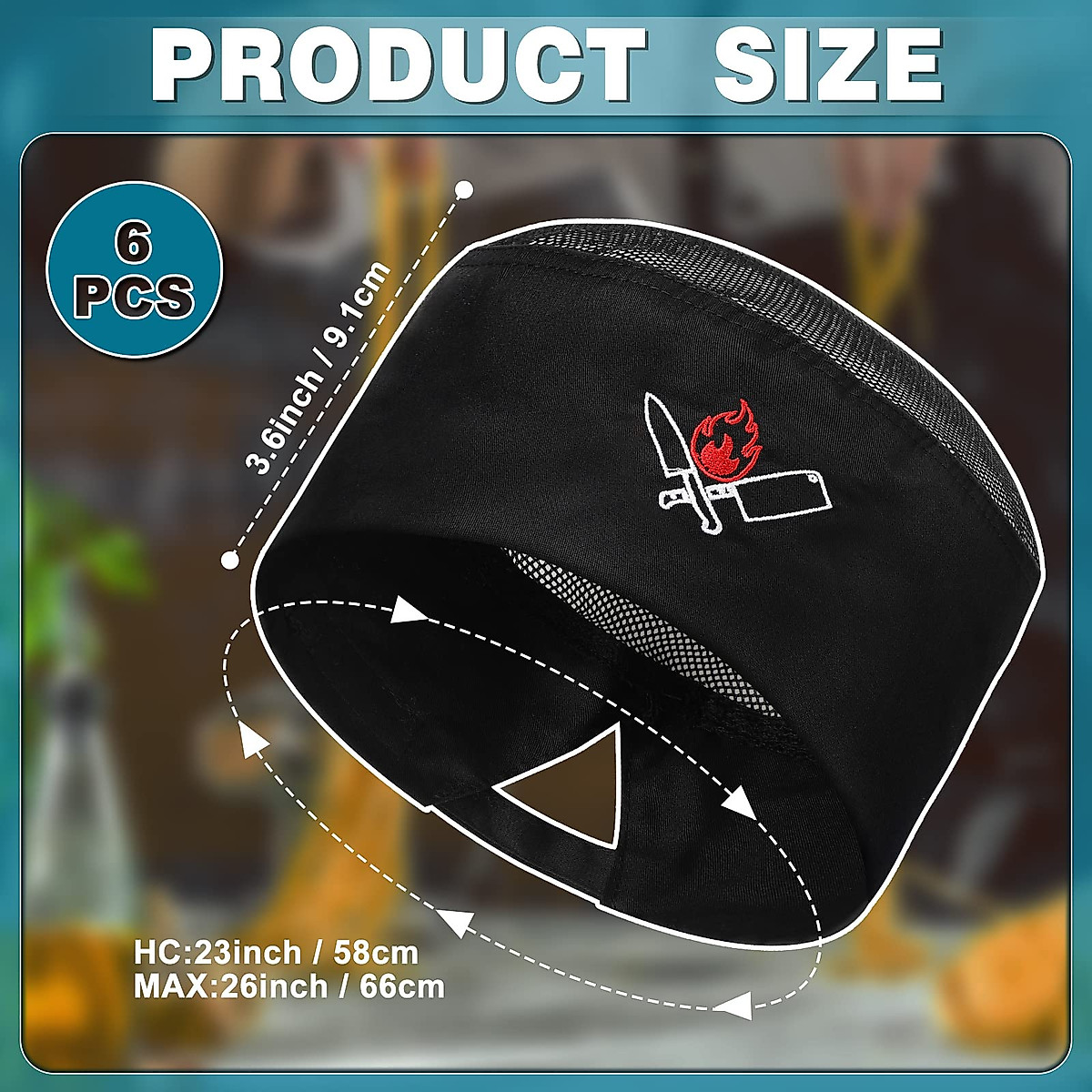 6 Pieces Unisex Chef Hats Mesh Top Kitchen Cooking Caps Breathable Cook Hats for Men Women Skull Fabric Chef Cap Elastic Food Kitchen Beanie Black