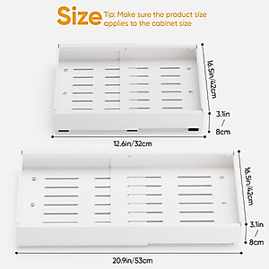2 Pack Expandable Pull Out Cabinet Organizer Adhesive, Peel And Stick Slide Out Drawers for Kitchen Cabinets,Cabinet Pull Out Shelves For Kitchen Pantry Organization Adjustable Width 12.6"-21"