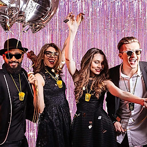 Anwyll Pink Metallic Foil Fringe Backdrop Curtains,2Pack Tinsel Curtain Party Streamers Photo Backdrop for Birthday Decoration,Glitter Pink Backdrop for Wedding Graduation Bachelor Party Decorations