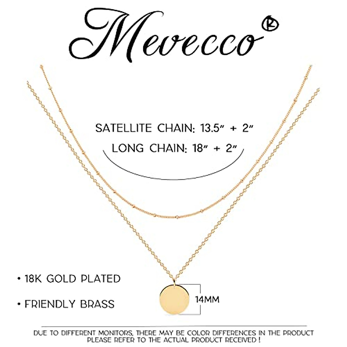 MEVECCO Gold Layered Necklace,18K Gold Disc/Circle Bead Chain Dainty Elegant Simple Layer Necklace for Women