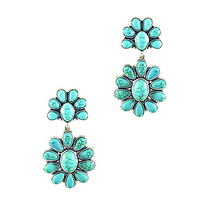 Turquoise Bohemian Medium Metal Fashion Flower Earring No.247
