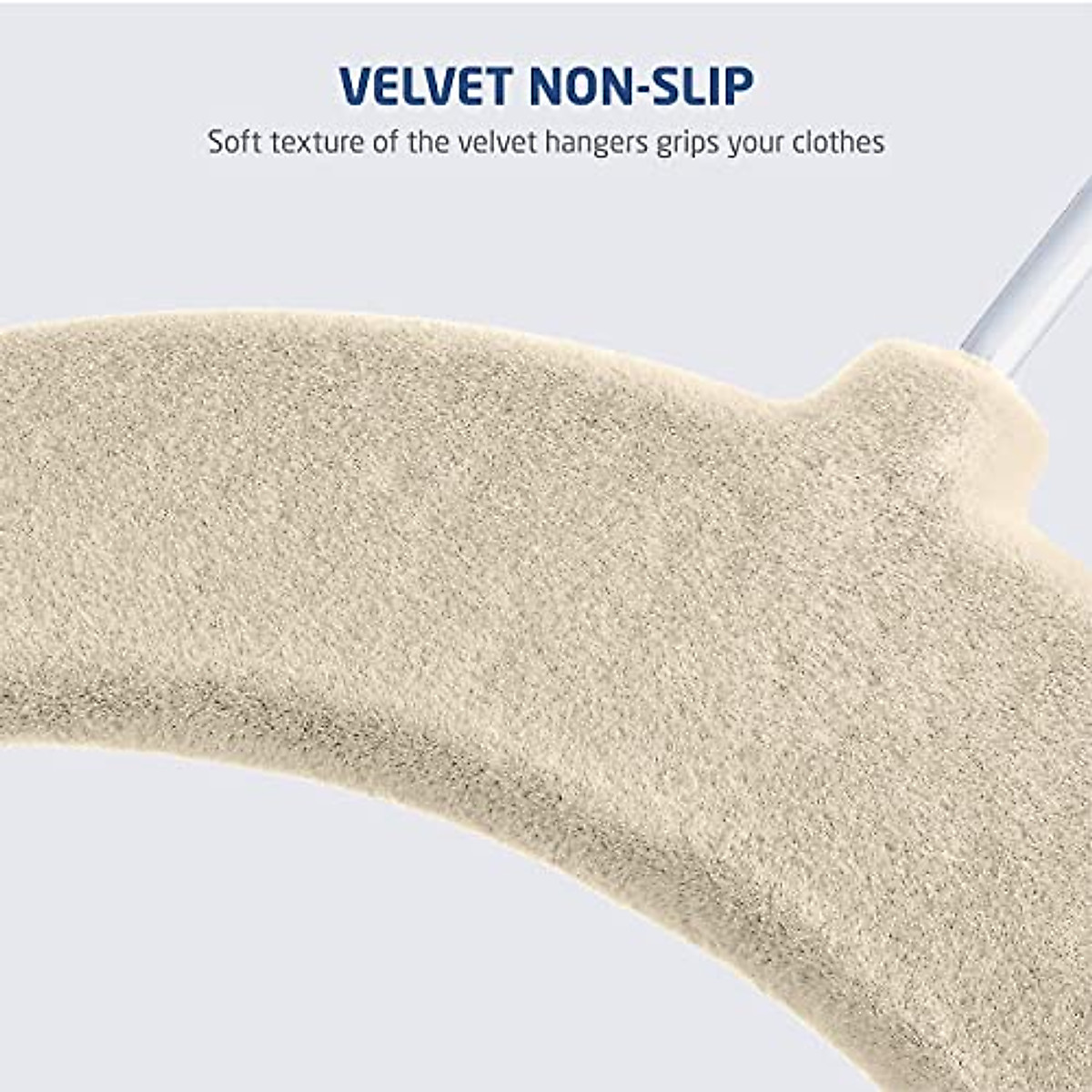 Zober Velvet Hangers with Clips - Pack of 20 Metal Clip Hangers for Pants - Notched Ivory Velvet Skirt Hangers for Pants, Skirts, Suits, Dresses & Shirts w/ 360 Degree Hook - Non Slip Felt Hangers