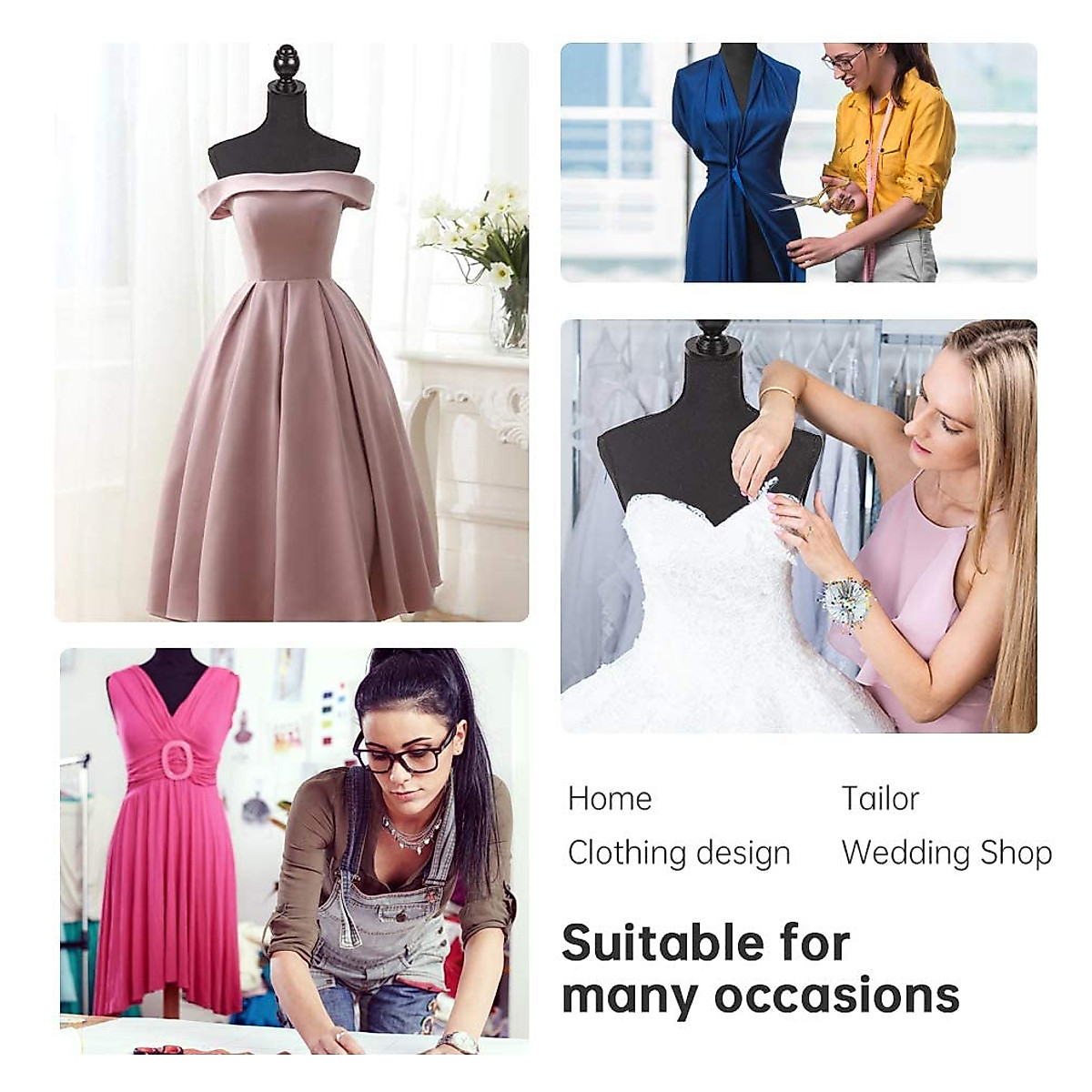 Female Mannequin Torso Dress Form Manikin Body with Wooden Tripod Base Stand Adjustable 60-67 Inch for Sewing Dressmakers Dress Jewelry Display,Black