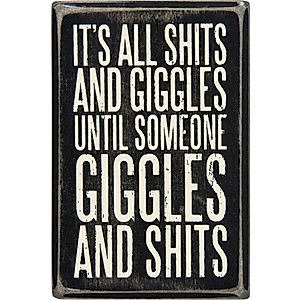 Primitives by Kathy 28599 Classic Box Sign, 3" x 4.5", Until Someone Giggles