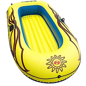 Solstice Inflatable Boat Rafts 3 Person for Adults & Kids Comes W/ Pole Oar Holders Cushioned Comfortable Base Grab Line 8 Ft Size Sunskiff Kits Dinghy Air Floor Yellow