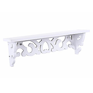 Wall Mounted Shelf, White Carved Shabby Chic Filigree Style Shelves Design Wall Shelf for Home, Bedroom, Study (S)