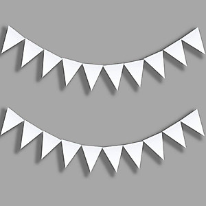 Aimto 20 Feet White Triangle Flag Banner for Party Decorations - 30pcs Flags