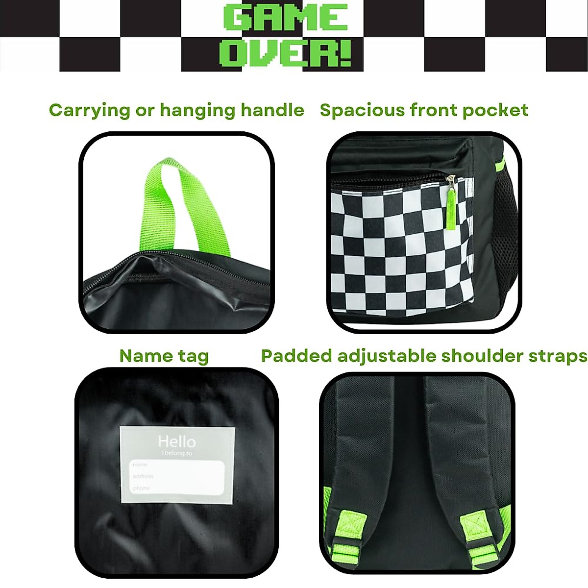 RALME Game Over Gamer Backpack for Boys, 16 inch, Black