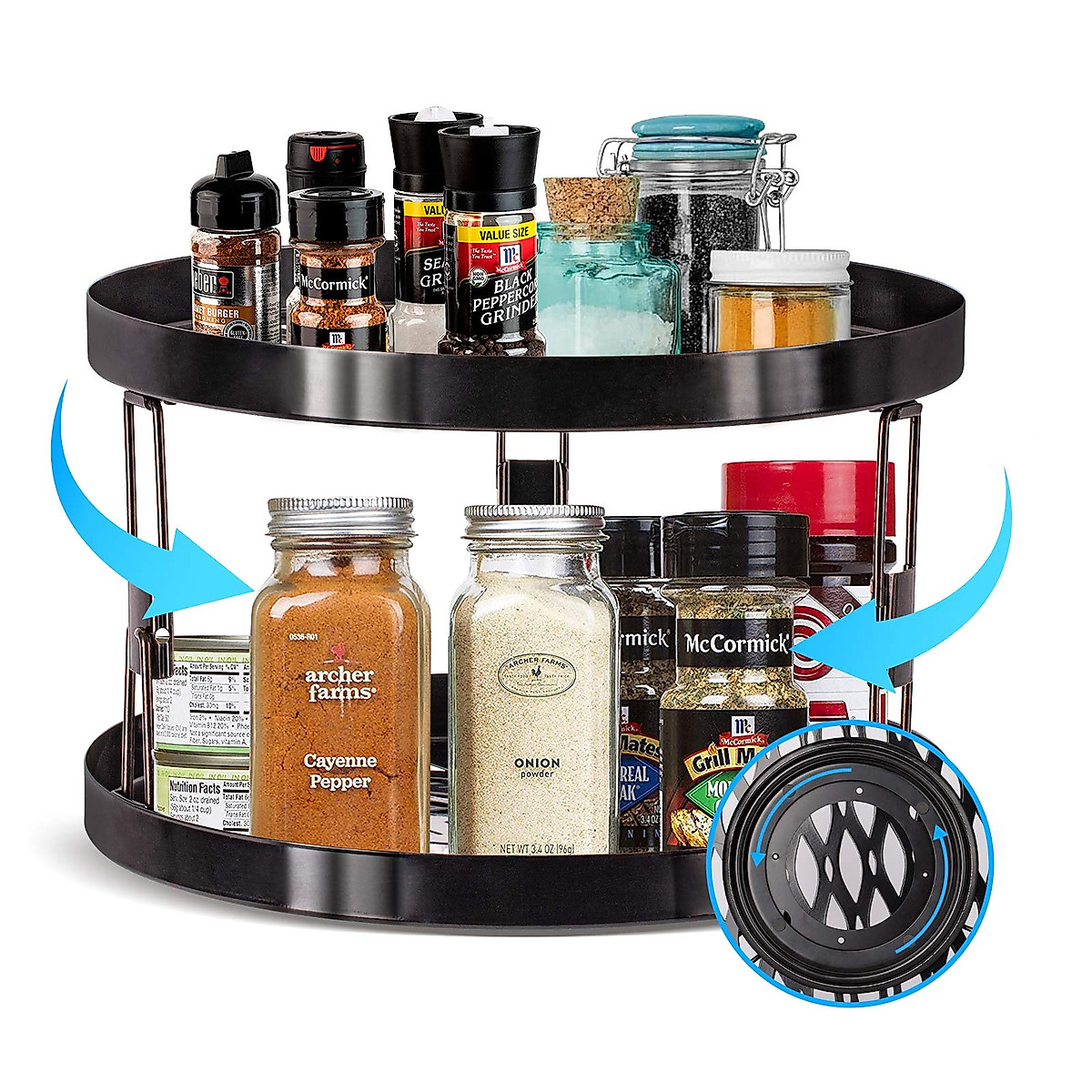 Spice Rack Organizer for Countertop, 360° 2-Tier Lazy Susan Turntable 12inch Rotating Countertop Organizer for Kitchen/Bathroom/Makeup Organizer - Black with Bronze Brush