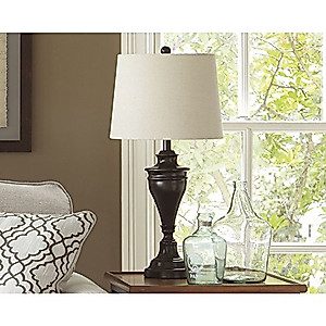 Signature Design by Ashley Darlita Traditional 29" Table Lamp with Pedestal Base, 2 Count, Dark Brown with White Shade