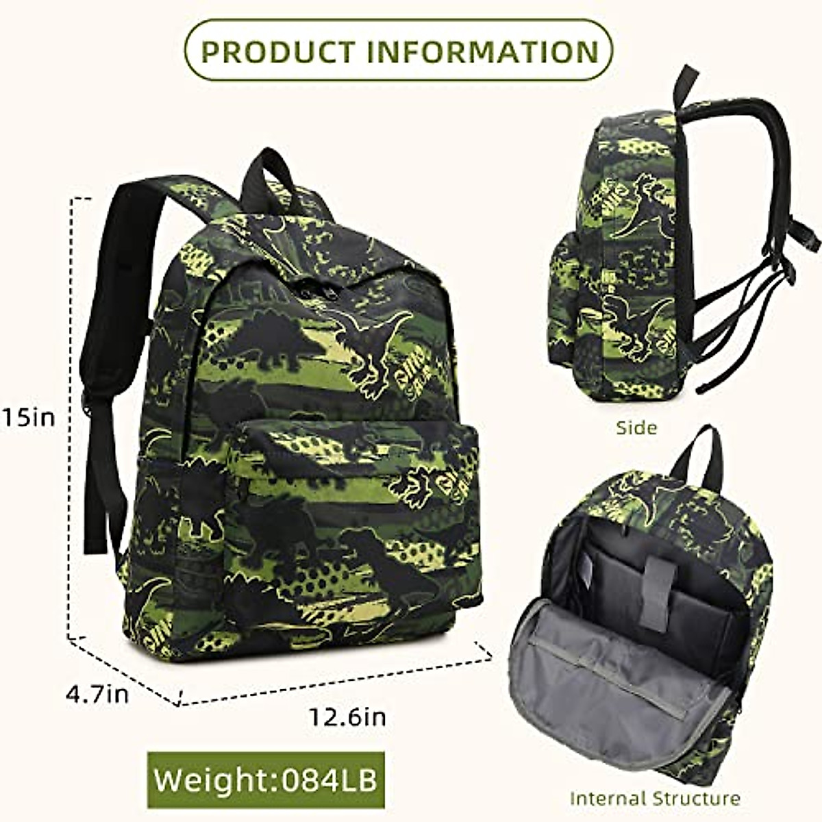 willikiva Cute Dinosaur Kids School Backpack for Girls Boys Waterproof Kindergarten Preschool Bookbags(Camo Dinosaur)
