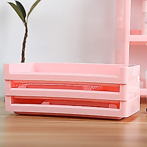 TODOZO Bathroom Supplies Storage Three Tier Shelf Bedroom Finishing Rack Bathroom Shelf Kitchen Bathroom Decorations (Pink, One Size)