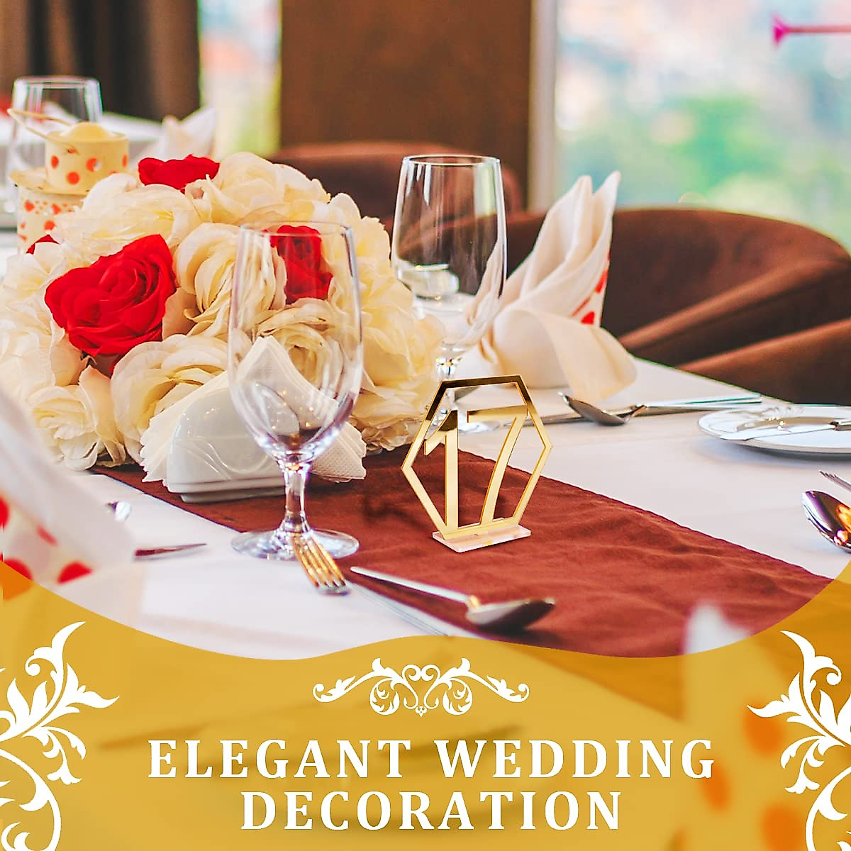 Fashionclubs Table Numbers, 1-20 Wedding Acrylic Table Numbers with Holder Base Party Card Table Holder,Hexagon Shape,Perfect for Wedding Reception and Decoration (1-20 Gold)