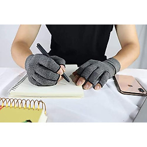 LingFei Copper Compression Cotton Arthritis Gloves. Best Copper Infused Glove for Arthritis Hands, Arthritic Fingers, Carpal Tunnel, Computer Typing, Hand Support. Fingerless for Women and Men (Large)