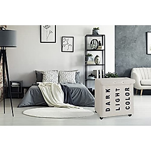 WENKO Trivo Laundry Sorter with 3 Sections (Dark, Light, Color), Laundry Basket on Wheels with Handle, Laundry Hamper with Lid, Beige, 30.6 gal, 22 x 23.6 x 13.8 in