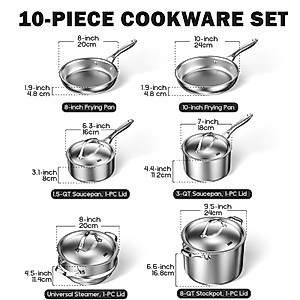 Cooks Standard Multi-Ply Clad Cookware Set, 10 Piece, Silver