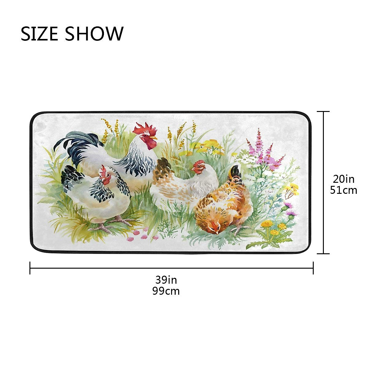 Chicken and Rooster Kitchen Mat Rugs Cushioned Chef Soft Floor Mats Washable Doormat Bathroom Runner Area Rug Carpet