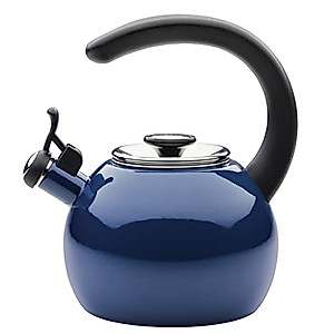 Circulon Enamel on Steel Whistling Teakettle/Teapot With Flip-Up Spout, 2 Quart - Navy