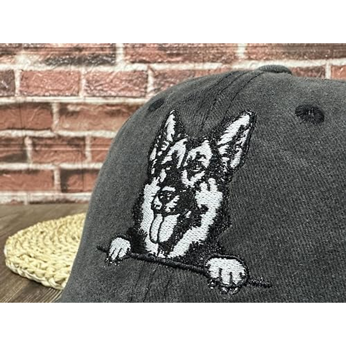 ZKFE Dog Lover Gifts, Embroidered German Shepherd Hat for Men Women, Washed Black Baseball Cap, Cotton Adjustable Dad Hat