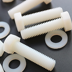 20 x Natural Colour Nylon, Hex Head, M10 x 40mm, Plastic Nuts and Bolts, Washers, Hexagon, Nylon, (25/64 x 1 37/64 in)