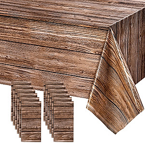 Tatuo Natural Wood Grain Tablecloths Rustic Plastic Table Covers for Rectangle Table, Vintage Farmhouse Style Tablecloth Decorations for Western Barn Themed Birthday, 54 x 108 Inch(Brown,12 Packs)