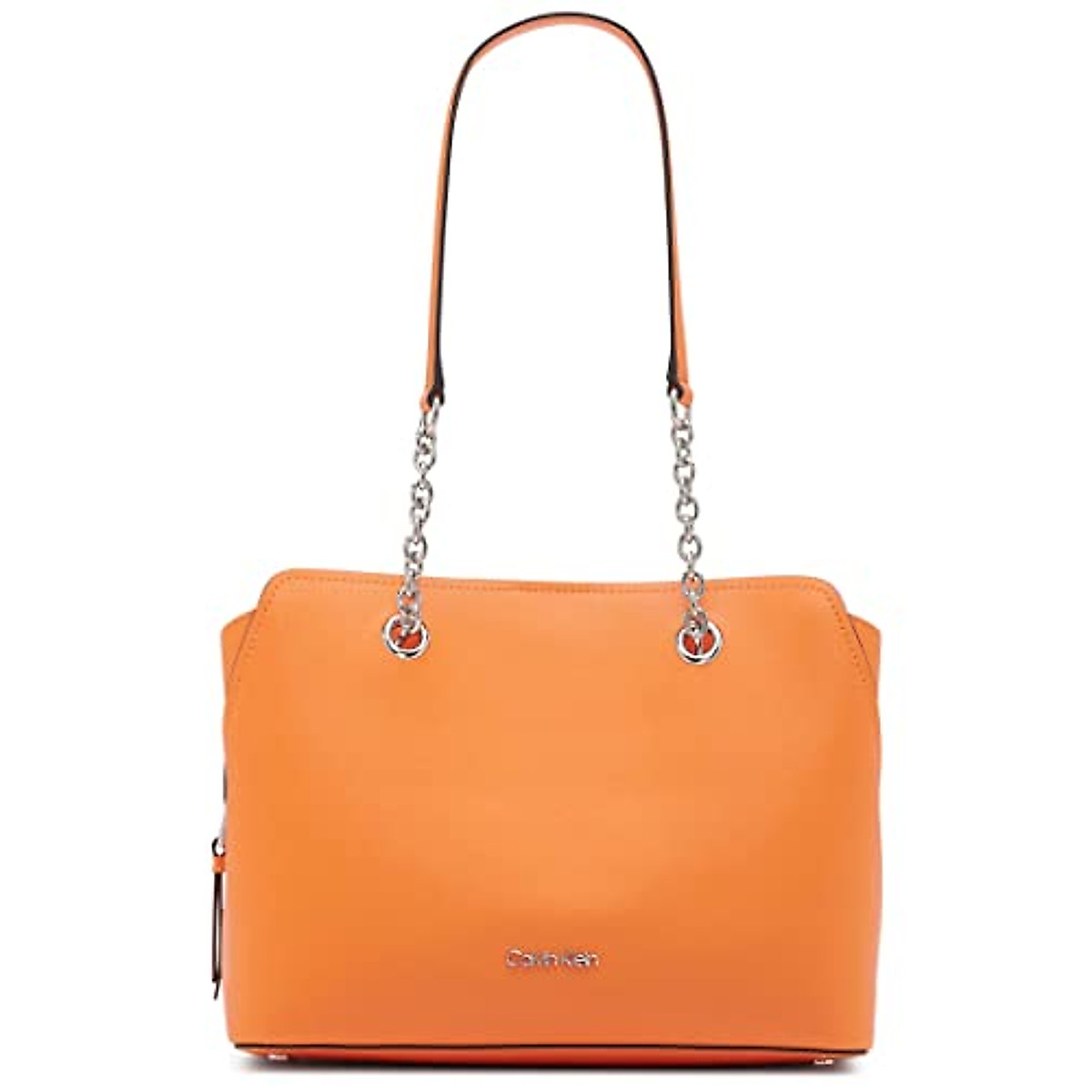Calvin Klein Hailey Micro Pebble Triple Compartment Chain Satchel, Seville Orange