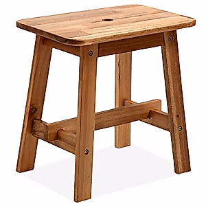 BEEFURNI Rectangular Acacia Wood Stool, Small Bench Seat, Small End Table Stool; Bathroom Stool Wood; Plant Stool; Makeup Stool; Perfect Size for Living Room, Bathroom, 1-Year Manufacturer Warranty