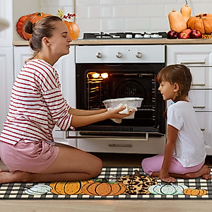 OUXIOAZ Buffalo Plaid Fall Pumpkin Decorative Kitchen Rugs Set of 2, Non Slip Absorbent Autumn Thanksgiving Pumpkin Kitchen Rugs and Mats Sets 17"x47"+17"x30"