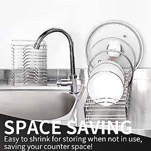 YYP Small Dish Drying Rack Expandable Dish Drying Rack Over The Sink, Plate Organizer for Cabinet or Countertop, Premium 304 Stainless Steel, Rustproof, for Kitchen, Small Space, RV