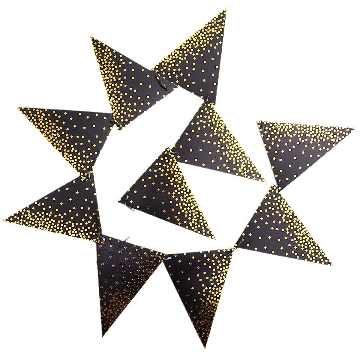 Kiorevy Black Gold 32 Feet Glittering Dots Triangle Pennant Banner Paper Triangle Flags Bunting Garland Streamer for Birthday Graduation Baby Shower Wedding Bachelorette Party Decorations Supplies
