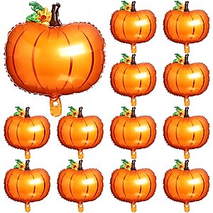 12 Pcs Pumpkin Balloons Thanksgiving Foil Pumpkin Balloons Foil Fall Balloon Large Thanksgiving Balloons Decoration for Baby Shower Birthday Autumn Harvest Thanksgiving Party Supplies