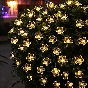 Christmas Lights,LED Solar String Lights, Outdoor Waterproof Flower Shape 8Mode Christmas Fairy Lights, Party Wedding Home Garden Decoration, 12m 100led