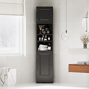 Merax Corner Cabinet Freestanding Floor Bathroom Storage Space Saver with Doors and Adjustable Shelves for Home, Kitchen, Tall Slim