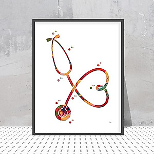 Print Art Stethoscope Watercolor Wall Art Medical Tools Anatomy Art Heart Shaped Stethoscope Love Medicine Wall Art Doctors Nurses,202