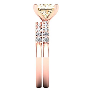 Clara Pucci 2.6 carat Princess Cut Solitaire accent Natural Morganite Wedding Anniversary Bridal Ring band set 14k Rose Gold 4.25