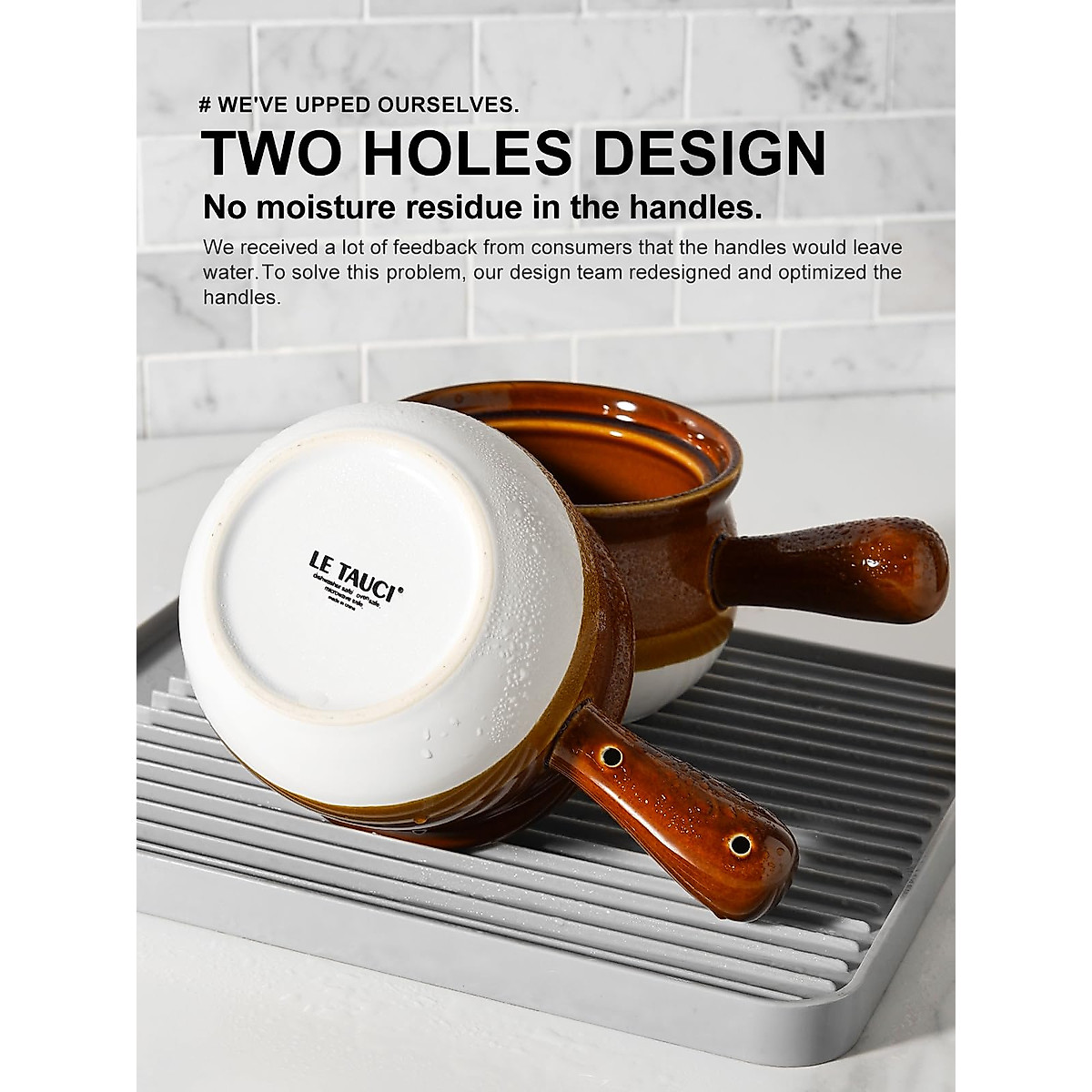LE TAUCI French Onion Soup Bowls, 22 Ounces Soup Bowls with Handles, Soup Bowls with Lids for Soup, Cereal, Chilli, Beef Stew, French Onion Soup Crocks Oven Safe, Stackable Serving Bowls Set, Set of 4