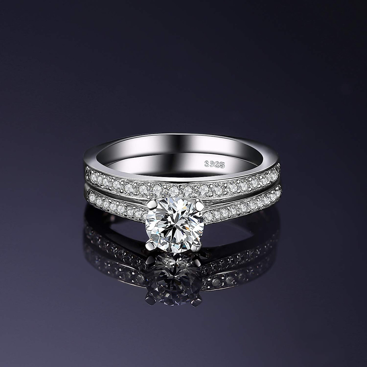 JewelryPalace 14K Gold Plated 925 Sterling Silver Cubic Zirconia Promise Rings for Her, Wedding Bands Engagement Rings for Women, Anniversary 1.3ct Solitaire Simulated Diamond Ring Set Size 5