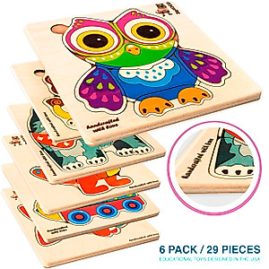 QUOKKA Wooden Puzzles for Toddlers 3-4 - 6XSET Toddler Puzzles Ages 3-4 - Wood Learning Montessori Toys 3-5 Year Old - Preschool Animal Travel Game Gift for Boys & Girls