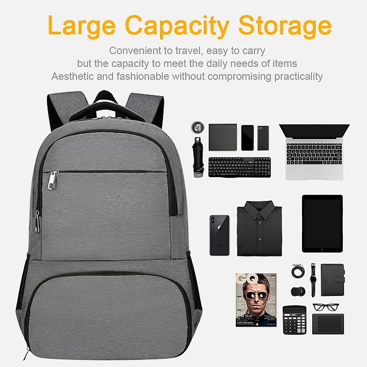 Lunch Backpack, Insulated Cooler Backpack Fits 15.6 Inch Laptop, Water-Resistant Backpack with USB Charging Port for Men, for Work Beach Camping Picnics Hiking,Dark Grey