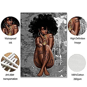 Black Queen Poster African American Wall Art Black Girl Canvas Paintings Black Women Wall Decor African Women Portrait Meditation Vertical Painted Picture For Living Room Decorations Frameless 16X24In