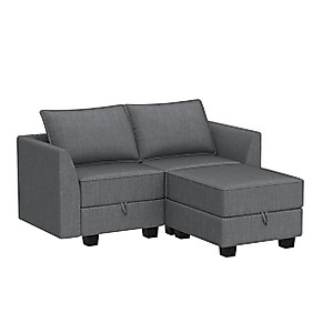 HONBAY Modern L Shaped Sectional Sofa for Small Space Fabric Modular Sofa with Chaise Loveseat Sofa with Ottoman and Storage Seat, Bluish Grey