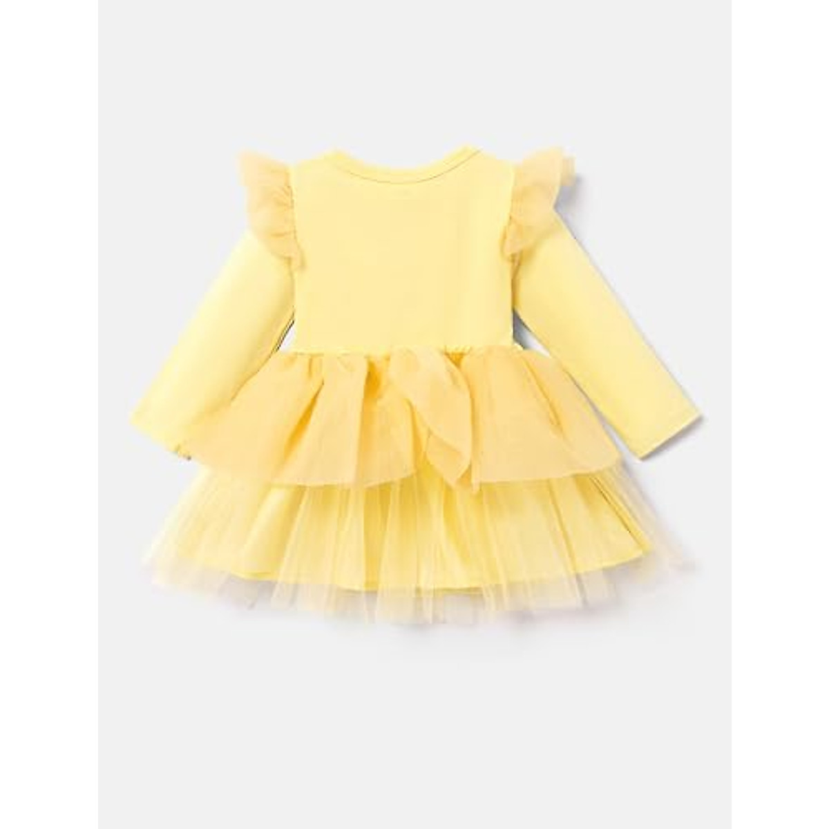 Disney Princess Belle Baby Girl Dress Tulle Tutu with Bow Long Sleeve Birthday Clothes Theme Party Dress Up Dresses Yellow 6-9 Months
