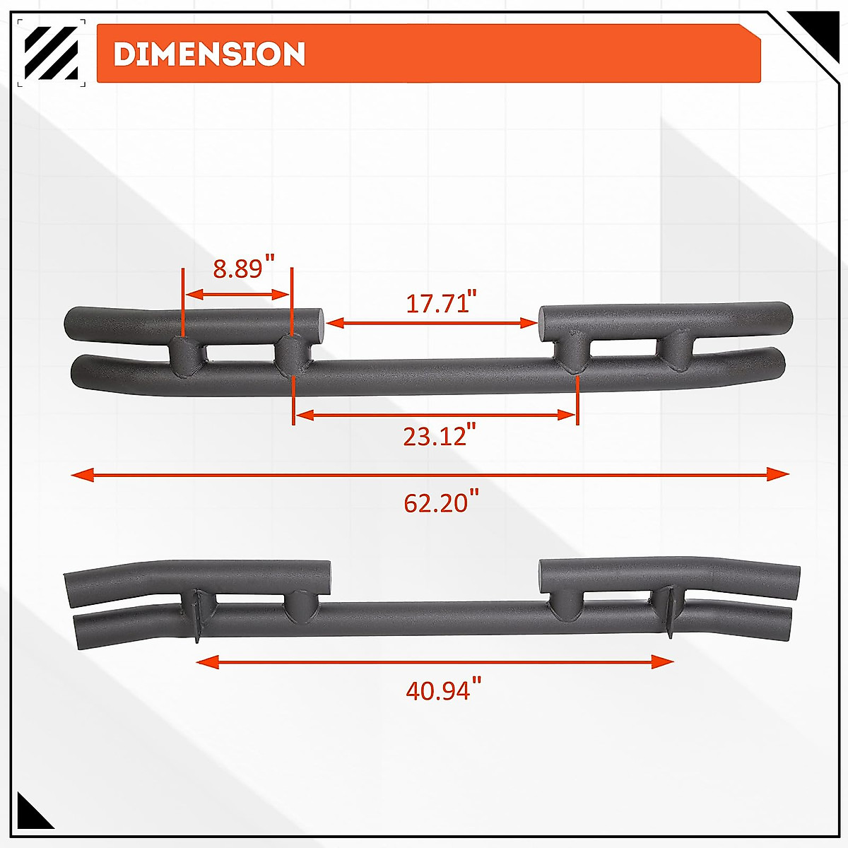 ECOTRIC Tubular Rear Bumper Rear Double Tube Bumper Compatible with 1997-2006 Jeep Wrangler TJ Steel Textured Black