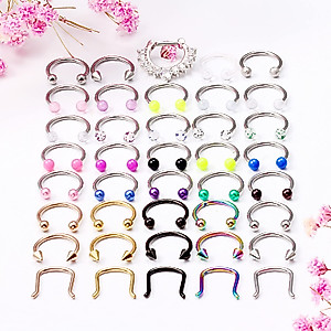 Ftovosyo 40Pcs 16G Surgical Steel Nose Septum Rings Piercing Jewelry Horseshoe Helix Tragus Cartilage Earring Hoop Eyebrow Lip Hoop Retainer for Women Men 10mm 3/8 inch