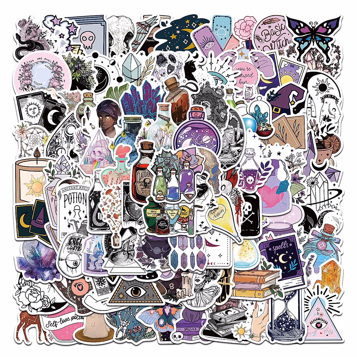 MKZ 200PCS Boho Witchy Apothecary Stickers Witch Sticker Tarot Goth Waterproof Toy Decals for Kid Girl Gift,(FE081FE082GT146GT147)