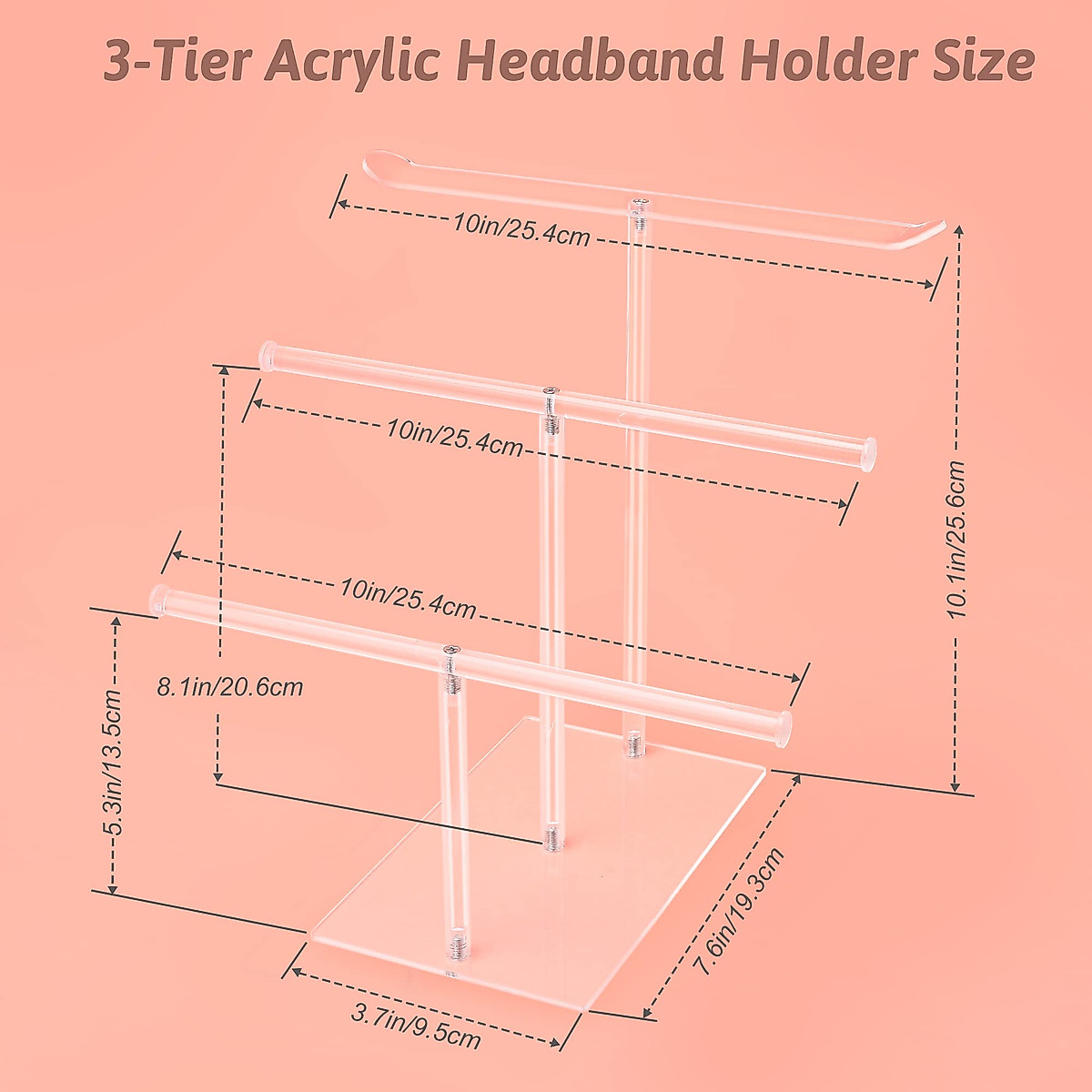 Acrylic Headband Holder Organizer Storage, 3-Tier Clear Scrunchie Holder Stand Hair Accessories Organizer Hair Tie Display Headband Stand for Women and Girls